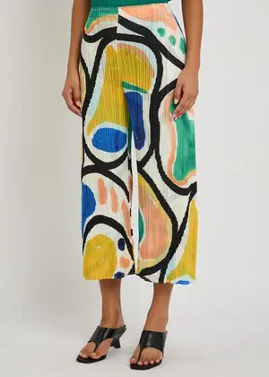 Issey Miyake Printed Pleated Cropped Trousers - Multicoloured