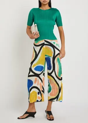 Issey Miyake Printed Pleated Cropped Trousers - Multicoloured