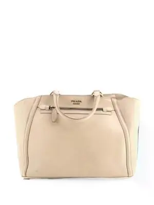 Prada Front Pocket Tote City Calfskin Large Satchel - Neutrals