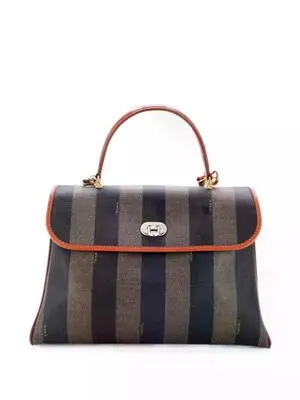Fendi Convertible Pequin Top Handle Coated Canvas With Leather Medium Tote Bag - Brown