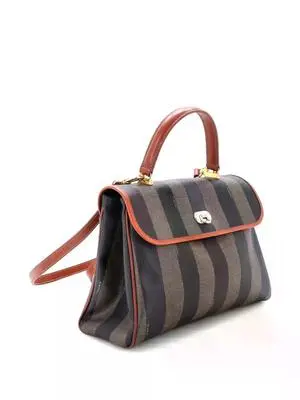 Fendi Convertible Pequin Top Handle Coated Canvas With Leather Medium Tote Bag