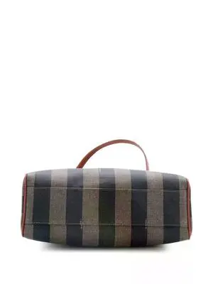 Fendi Convertible Pequin Top Handle Coated Canvas With Leather Medium Tote Bag