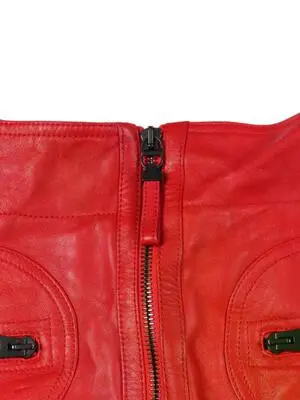 DIOR Christian Dior Red Lamb Leather Zip-Up Mini Skirt With Heart Patch