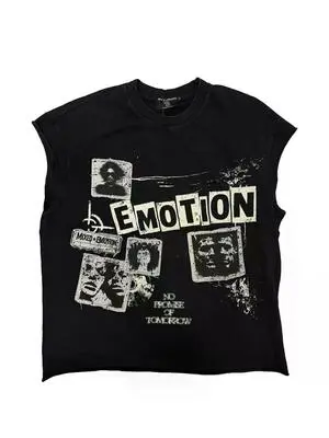 Mixed Emotion Newspaper Graphic-print Sleeveless T-shirt - Black