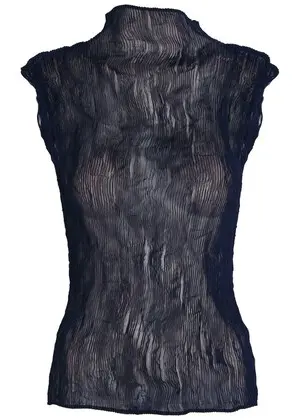 Issey Miyake Twist Pleated Semi-sheer Chiffon Top - Navy