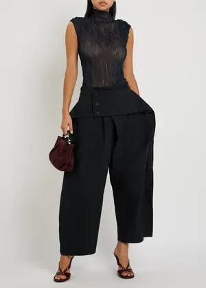 Issey Miyake Twist Pleated Semi-sheer Chiffon Top - Navy