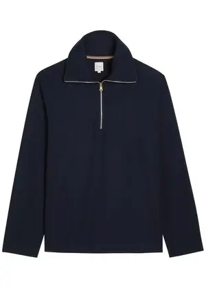 Paul Smith Half-zip Waffle Wool-blend Jumper - Navy