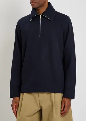 Paul Smith Half-zip Waffle Wool-blend Jumper - Navy