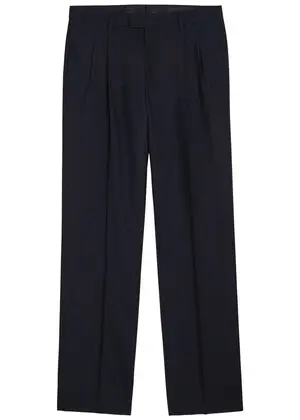 LARDINI Pinstriped Straight-leg Wool Trousers - Black