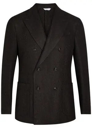 Boglioli Herringbone Double-breasted Wool Blazer - Brown