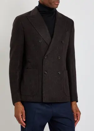 Boglioli Herringbone Double-breasted Wool Blazer