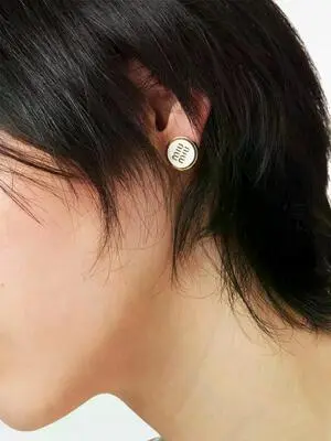 Miu Miu Logo Plaque Enamel Earrings - Gold