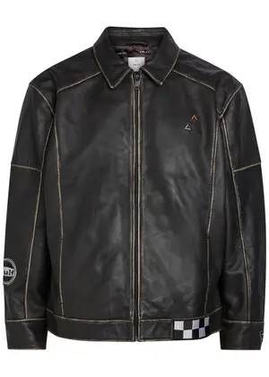 AN-Y1 Track Embroidered Leather Biker Jacket