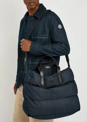 Moncler Padded Leather And Denim Tote