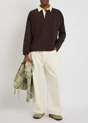 FRAME Contrasting Collar Cotton Polo Rugby Jumper