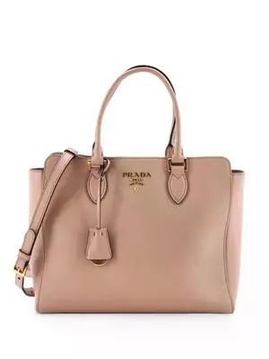 Prada Convertible Saffiano With Soft Calf Medium Tote Bag - Neutrals