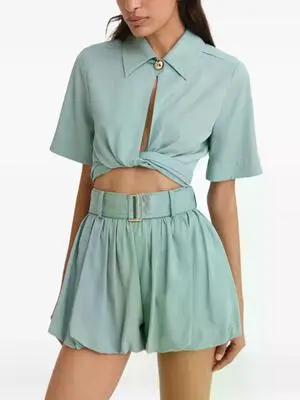 Matthew Bruch Bubble Twist-detail Cropped Shirt - Blue