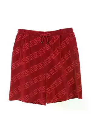 Fendi Zucca Logo Cotton Shorts - Red