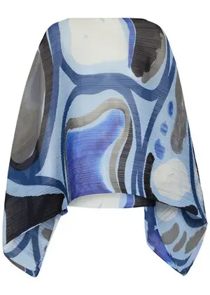 Issey Miyake Printed Pleated Woven Stole - Light Blue