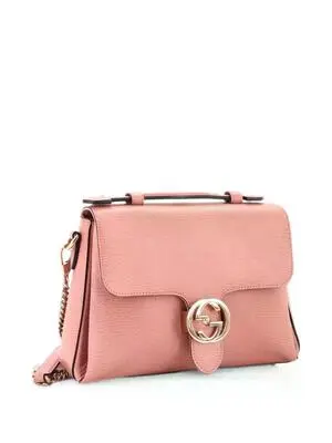 Gucci Interlocking Top Handle Bag Leather Medium Shoulder Bag