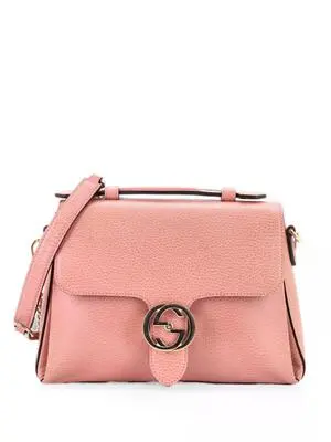 Gucci Interlocking Top Handle Bag Leather Medium Shoulder Bag - Pink