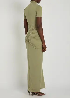 Ronny Kobo Enid Ruched Tissue Jersey Maxi Dress - Light Green