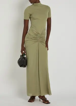 Ronny Kobo Enid Ruched Tissue Jersey Maxi Dress - Light Green