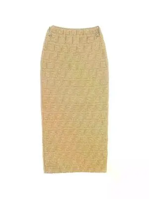 Fendi 2010s Ff Pattern Knitted Midi Skirt - Gold