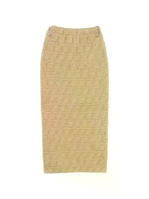Fendi Ff Pattern Knitted Midi Skirt - Gold