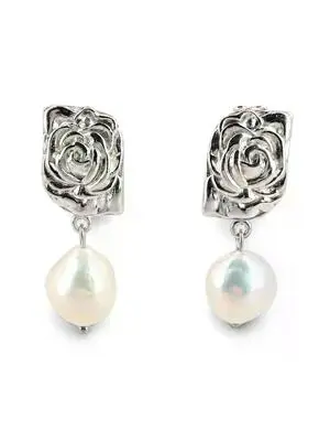 Magda Butrym Rose Detail Pearl Pendant Earrings - Silver