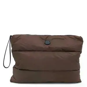Moncler Quilted Logo-patch Clutch Bag - Brown