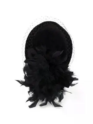 Vintage Feather-embellished Veiled Hat