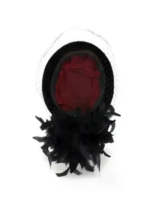 Vintage Feather-embellished Veiled Hat
