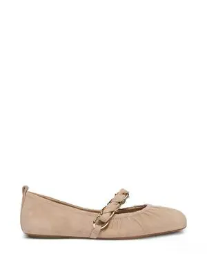 MANILA GRACE Chain-link Suede Ballet Flats - Neutrals
