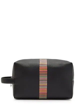 Paul Smith Signature Striped Grained Leather Wash Bag - Black