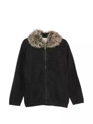 SEMICOUTURE Faux-fur Collar Zip-up Cardigan - Grey