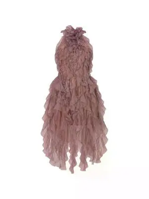 Marchesa Matte Organza Floral-appliquéd Ruffled Dress - Pink