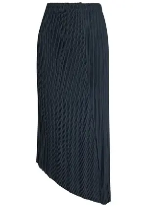 Issey Miyake Unfurling Pleats Woven Midi Skirt - Navy