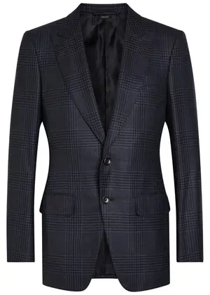 TOM FORD Houndstooth Wool Blazer - Navy