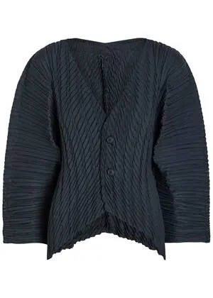 Issey Miyake Pleated Woven Cardigan - Navy