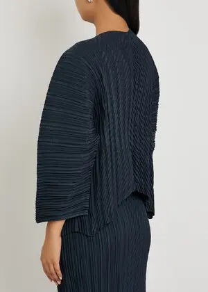 Issey Miyake Pleated Woven Cardigan With Sculpted Sleeves