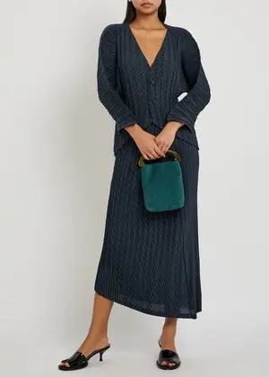 Issey Miyake Pleated Woven Cardigan With Sculpted Sleeves