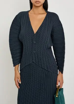 Issey Miyake Pleated Woven Cardigan With Sculpted Sleeves