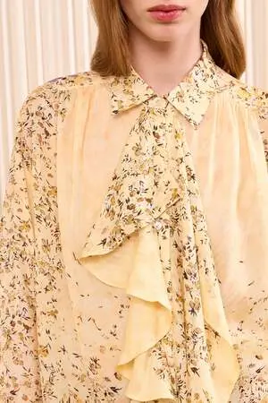 Ulla Johnson Gesture Long Sleeve Silk Blouse In Floral Jacquard