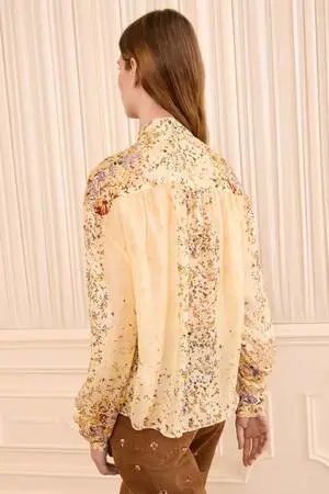 Ulla Johnson Gesture Long Sleeve Silk Blouse In Floral Jacquard