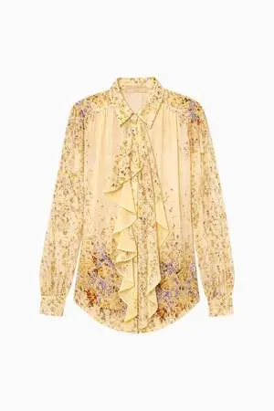 Ulla Johnson Gesture Long Sleeve Silk Blouse In Floral Jacquard