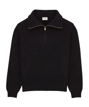 Saint Laurent Half-zip Sweater In Rib-knit Wool - Black