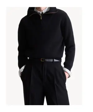 Saint Laurent Half-zip Sweater In Rib-knit Wool