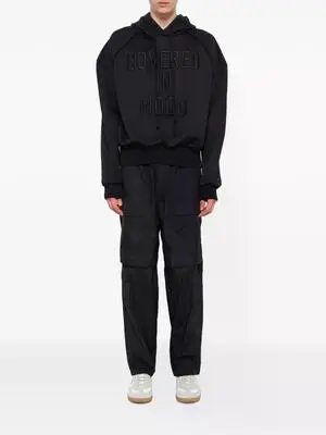 JUUN.J Embroidered Slogan Hoodie - Black