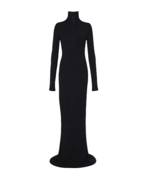 MUGLER Turtleneck Wool-blend Jersey Maxi Dress - Black